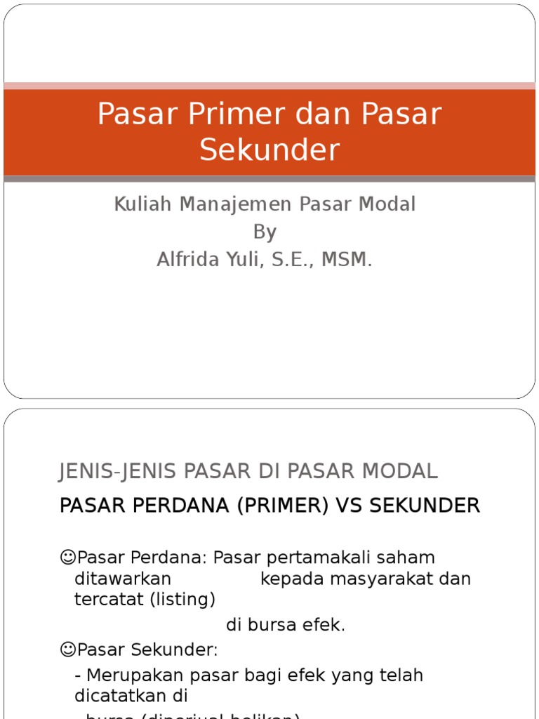 Pasar Primer Dan Pasar Sekunder | PDF