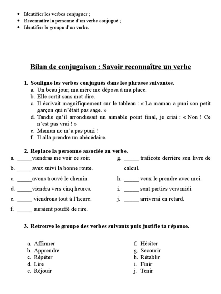 Reconnaître et identifier les verbes | PDF | Verbe | Typologie linguistique
