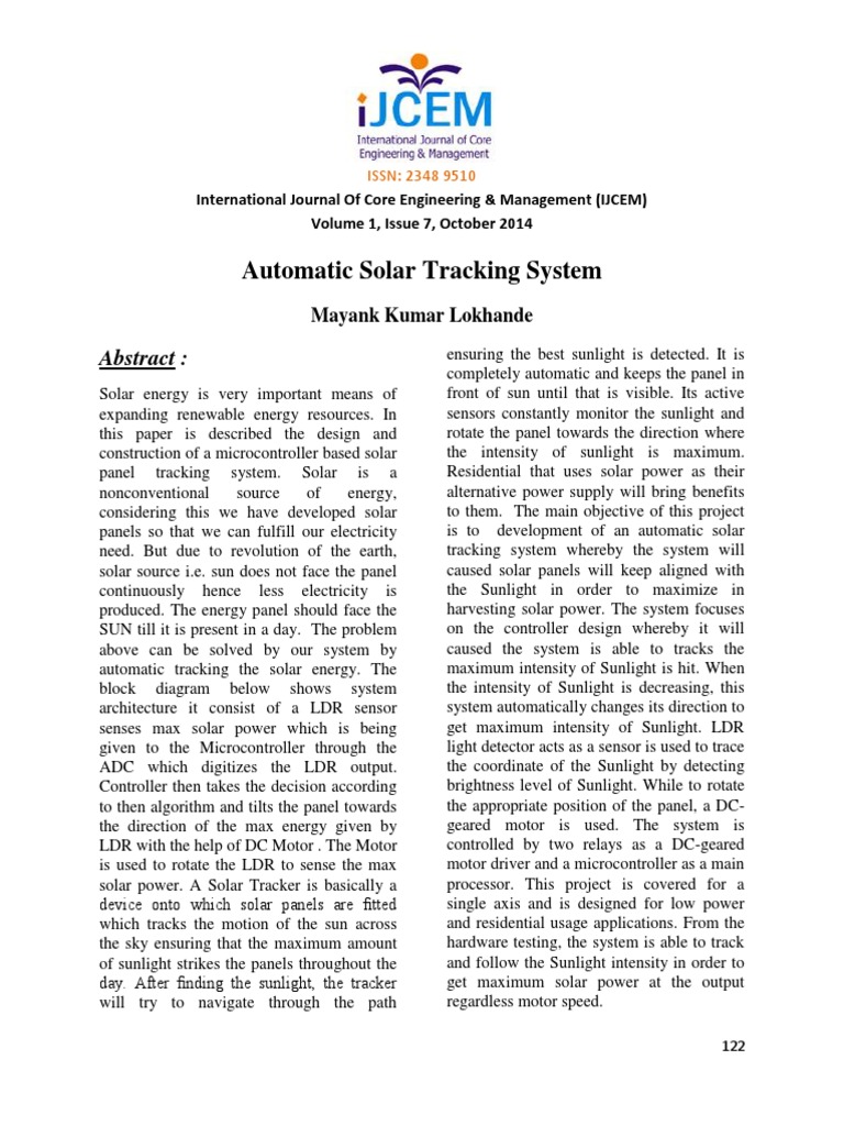 Automatic Solar Tracking System PDF | PDF | Photovoltaics | Solar Energy