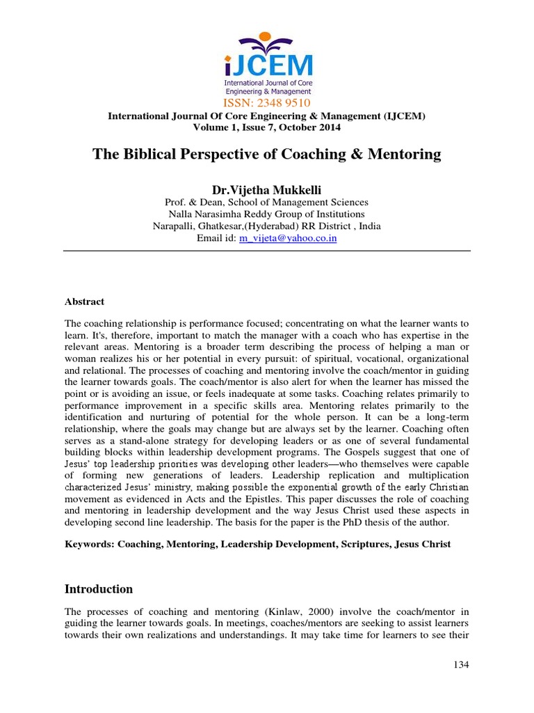 The Biblical Perspective of Coaching Mentoring PDF | PDF | Mentorship | Disciple (Christianity)