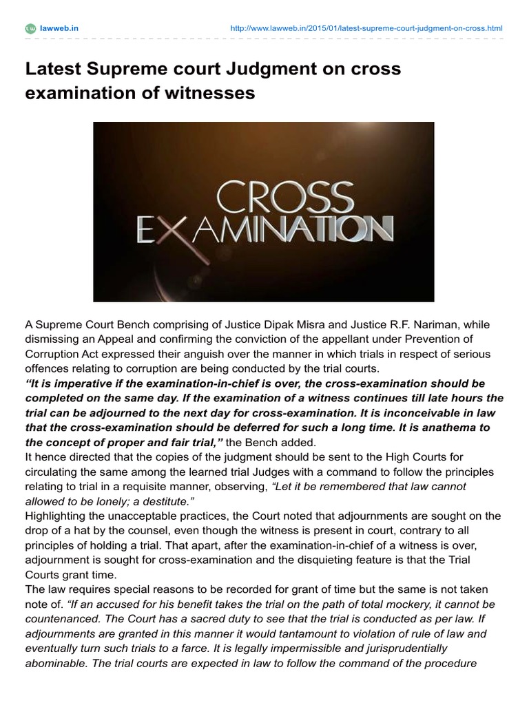Latest Supreme Court Judgment On Cross Examination of Witnesses | PDF ...