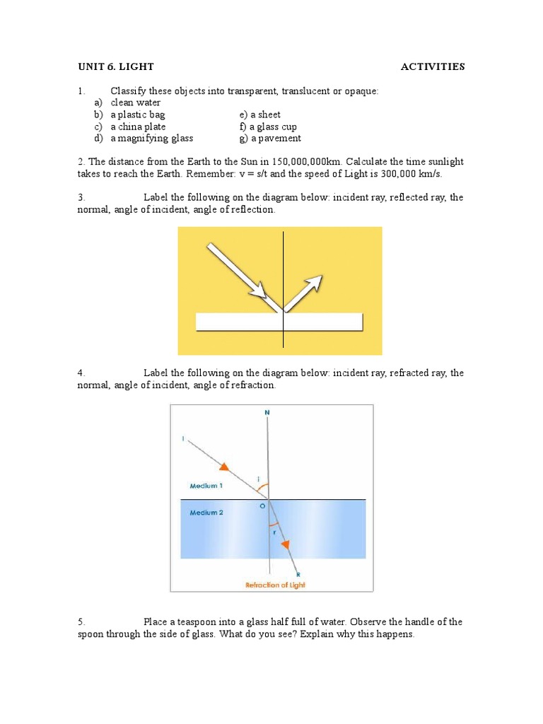 Unit 6. Light Activities | PDF | Light | Rainbow