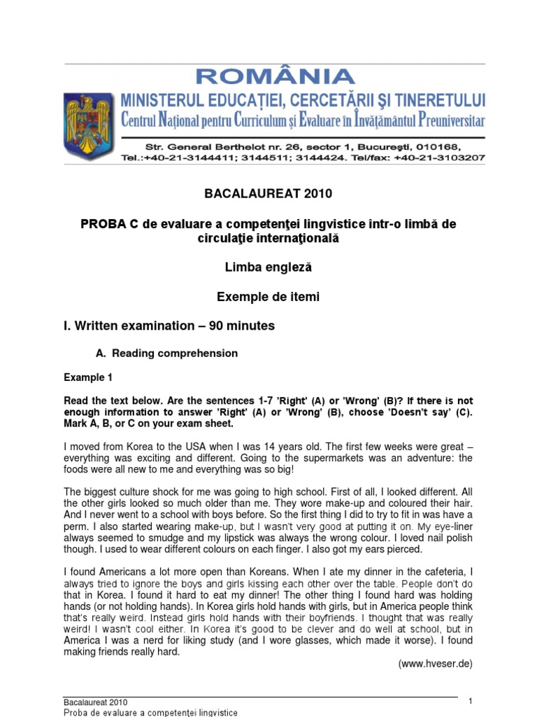 Bacalaureat 2010 Proba C de Evaluare A | PDF