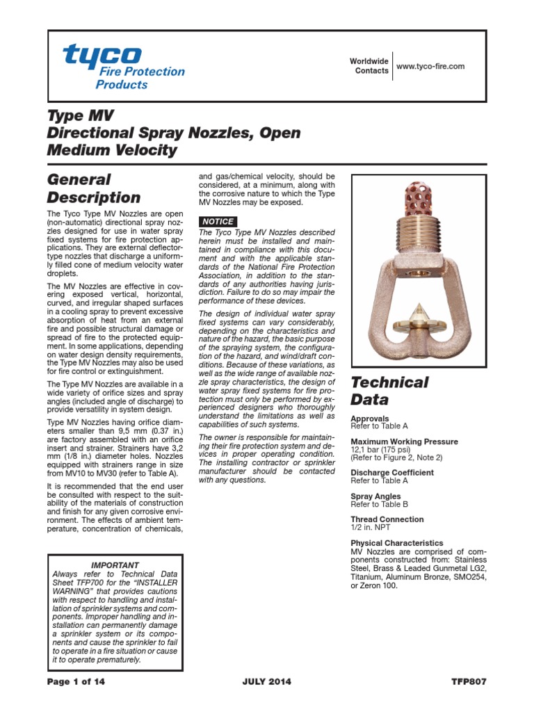 Tyco Drenchers - TFP807 - 07 - 2014 | PDF | Fire Sprinkler System ...