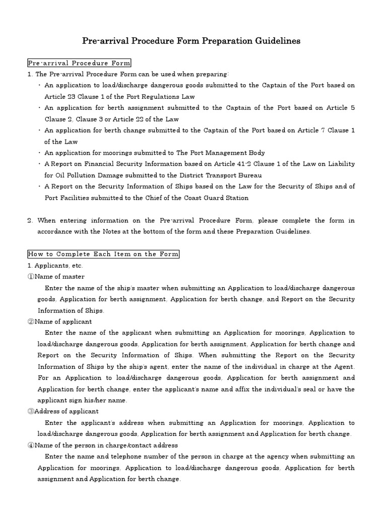 Pre-Arrival Procedure Form Preparation Guidelines | PDF | Dangerous ...