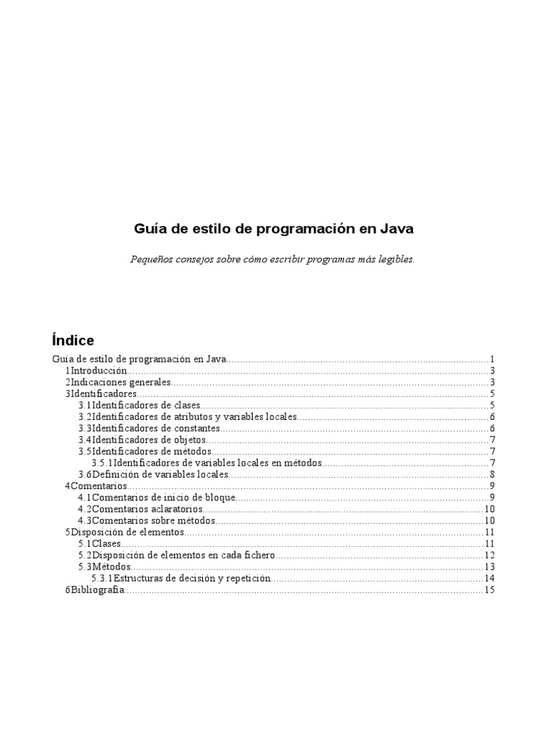 Guía de Estilo Java: Legibilidad Código | PDF | Java (lenguaje de ...