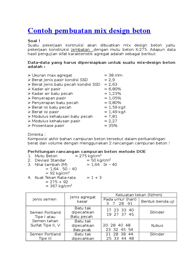 Contoh Pembuatan Mix Design Beton | PDF