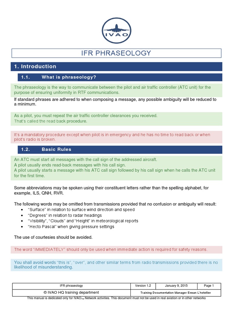 Ifr Phraseology For Pilots | PDF | Transponder (Aeronautics) | Air ...