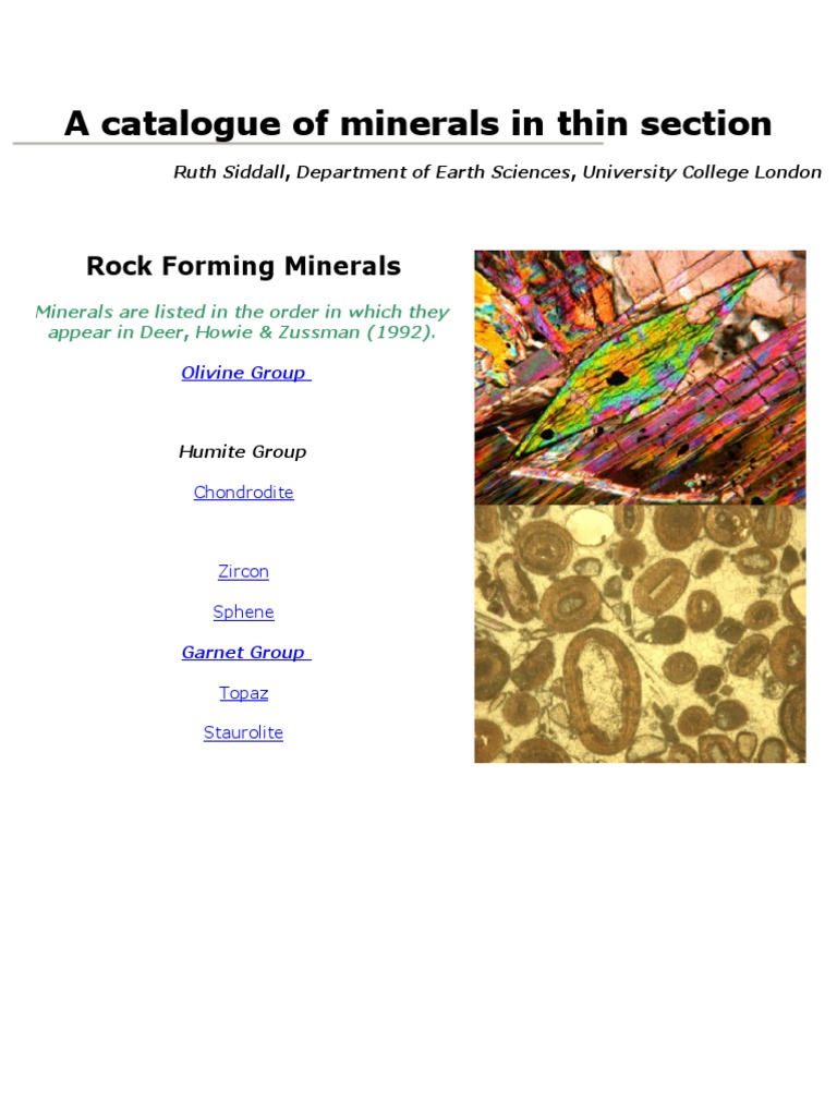 Minerals in Thin Section