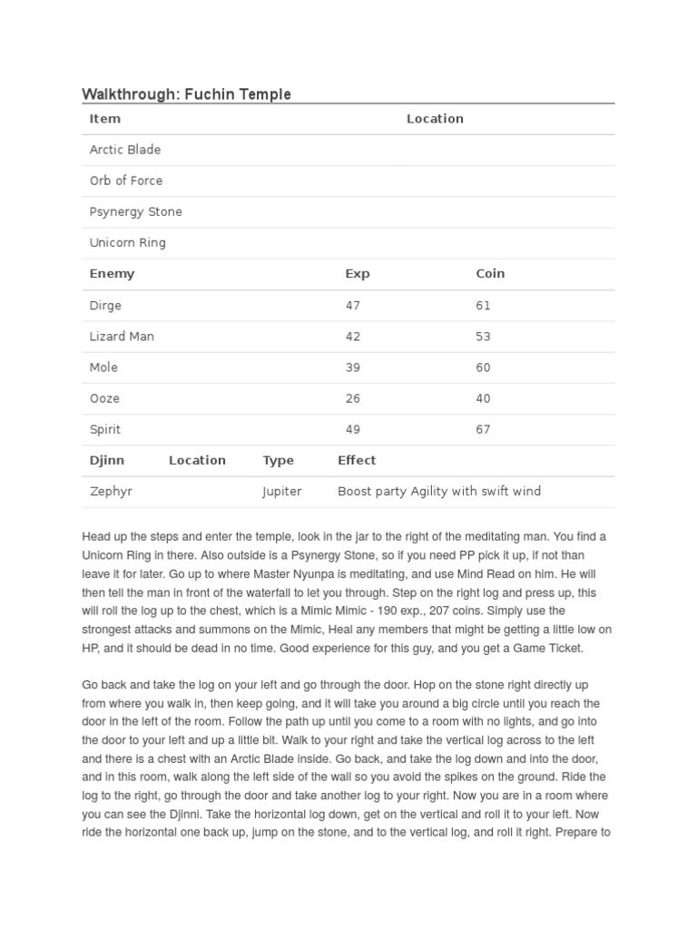 Walkthrough: Fuchin Temple: Item Location | PDF | Leisure