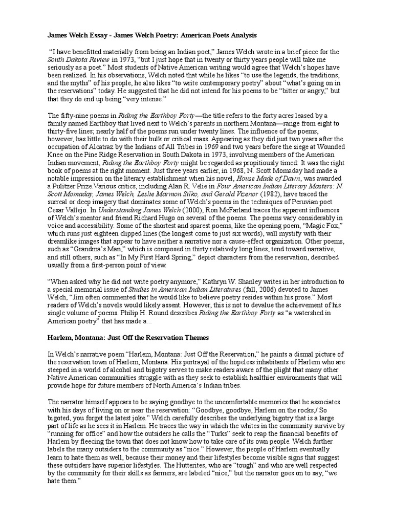 A Dissection of James Welch's Poetic Depiction of Life on the ...