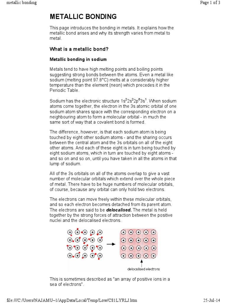 An Introduction to Metallic Bonding: Explaining the Formation and ...