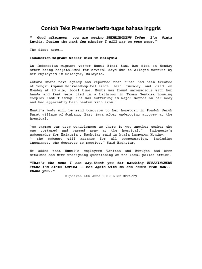 Contoh Teks Presenter Berita | PDF