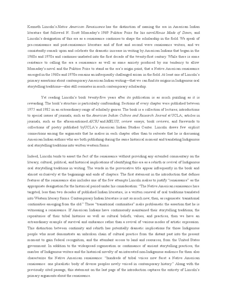 Kenneth Lincoln's Native American Renaissance | PDF | Native Americans ...