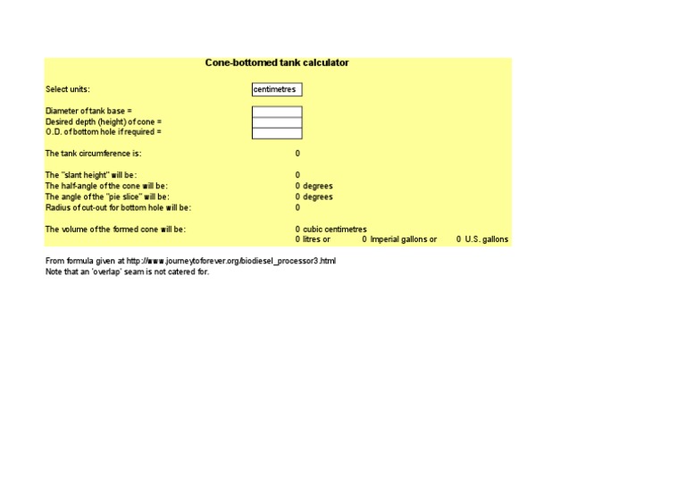 Cone-Bottom Tank Volume Calculator | PDF | Volume | Units Of Measurement