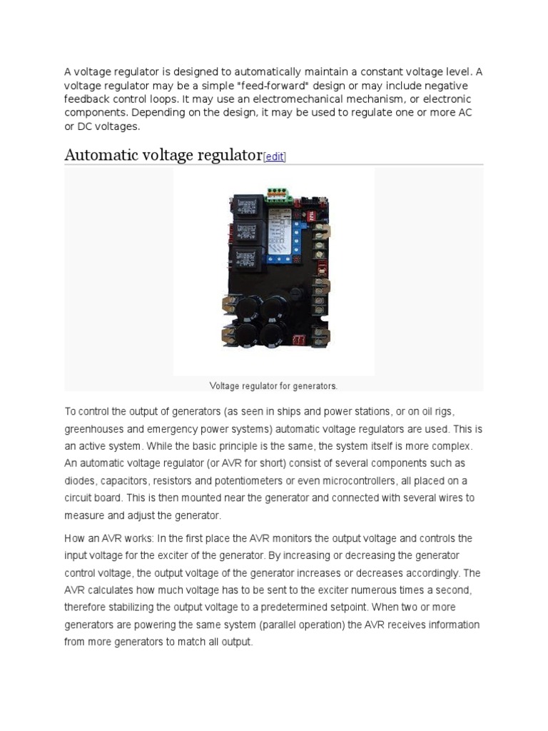 A Voltage Regulator Is Designed To Automatically Maintain A Constant ...