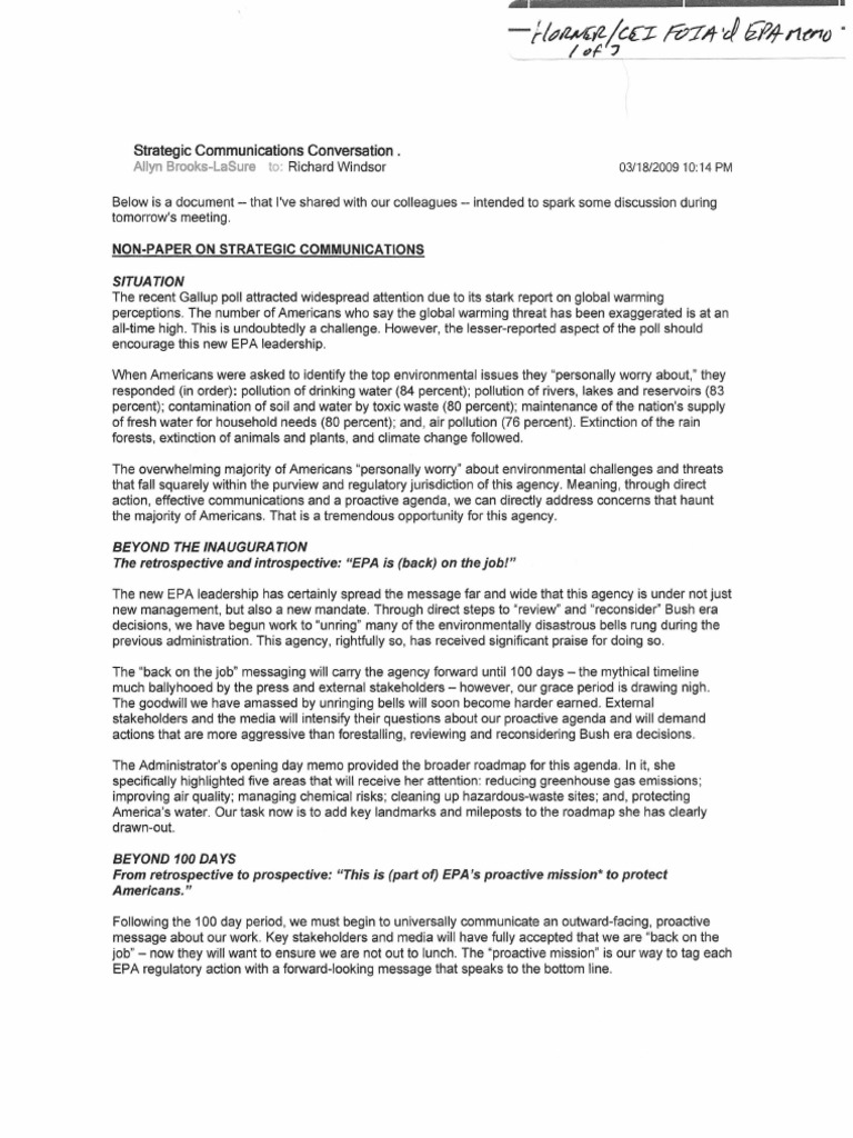 March 09 EPA Strategy Memo To LPJ | PDF | Climate Change | Climate