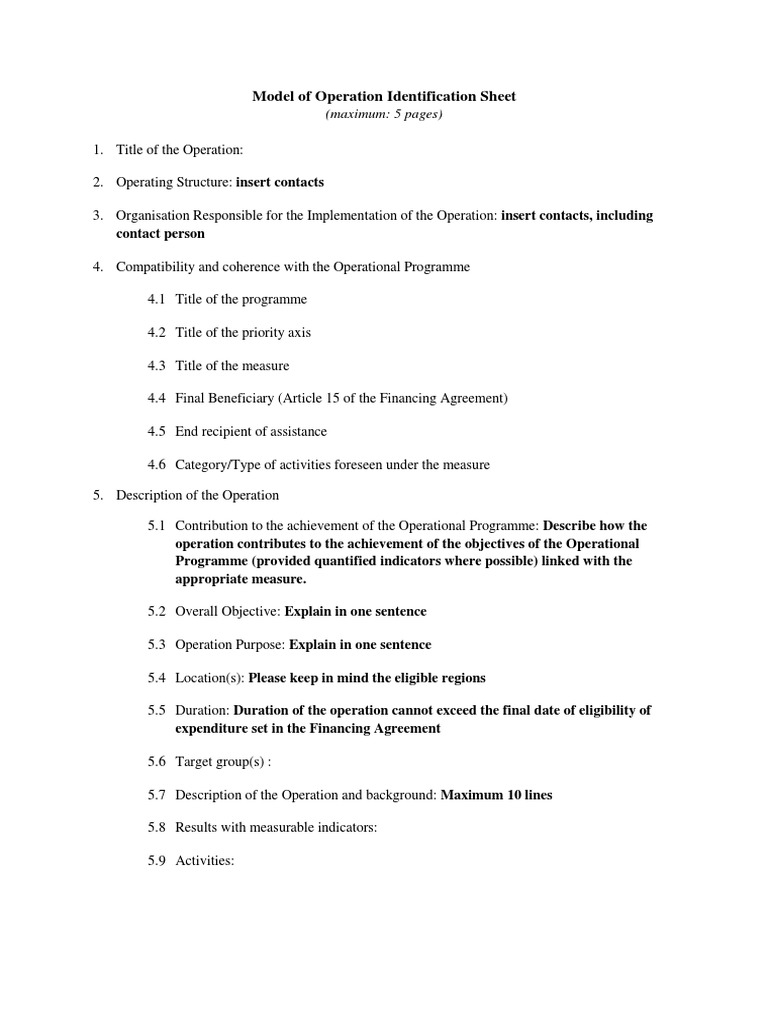 Model of Operation Identification Sheet | PDF | Government | Business