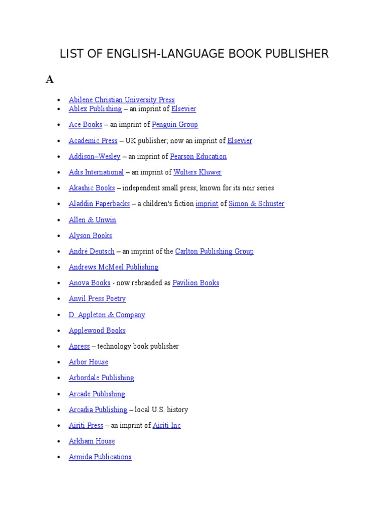 List of Publishers | PDF