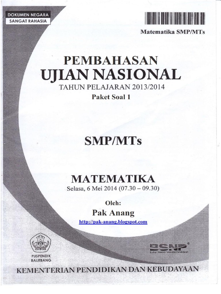 Pembahasan Soal UN Matematika SMP 2014 Paket 1 | PDF