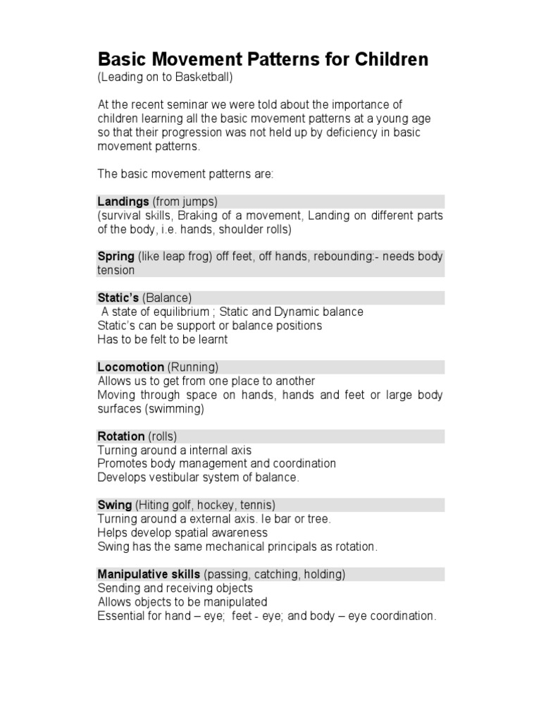 Kids' Movement Skills for Basketball | PDF | Animal Locomotion | Rotation