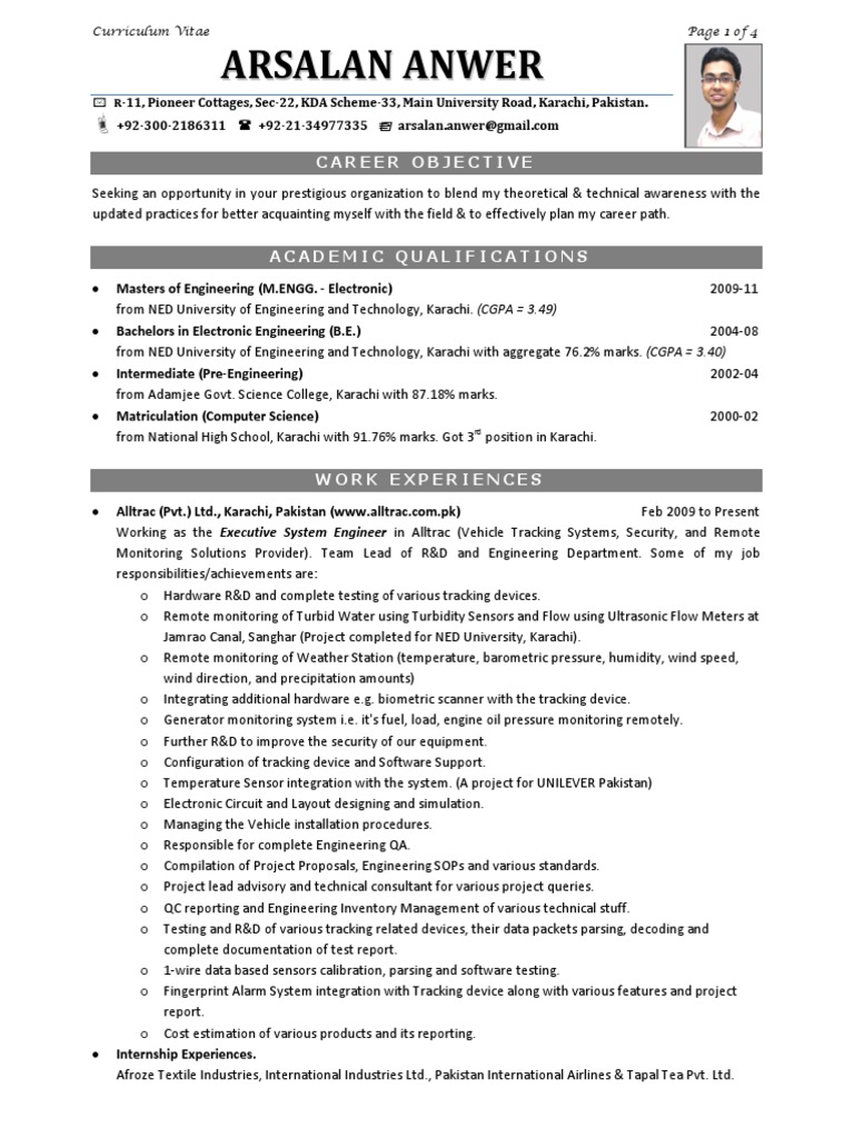 Arsalan Anwer CV PDF | PDF | Pic Microcontroller | Microcontroller