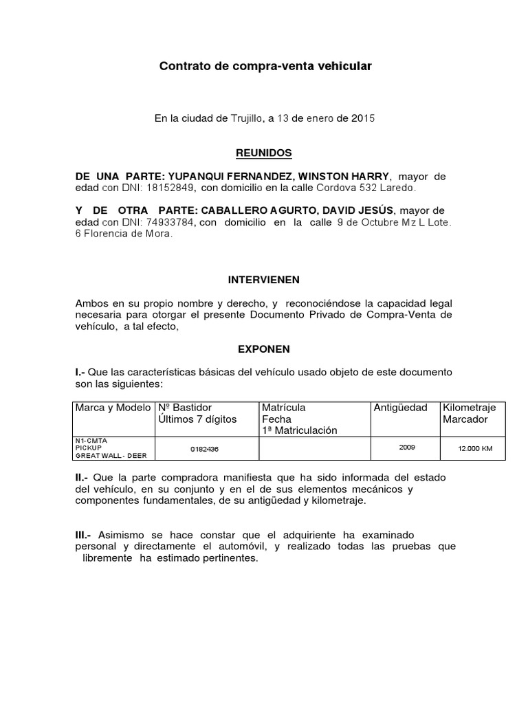 Carta De Compra Y Venta De Vehiculo
