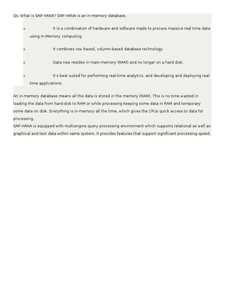 Hana Selected Concepts For Interview | PDF | Databases | Database Index