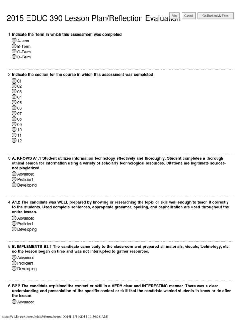 Educ390 Lesson Evaluation Form | PDF | Educational Assessment | Learning