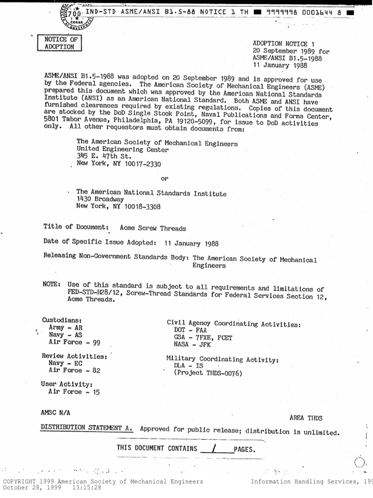 ASME B1-5 - (1988) - Acme Screw Threads | PDF | Metalworking | Non ...