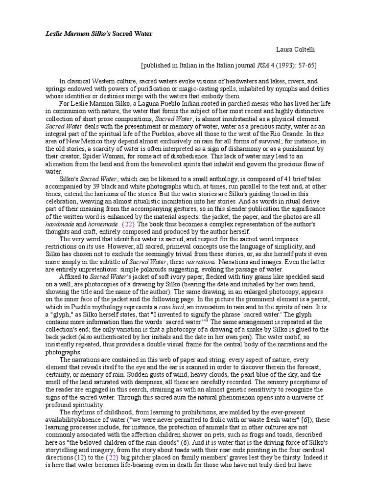 Leslie Marmon Silkos Sacred Water | PDF | Storytelling | Landscape