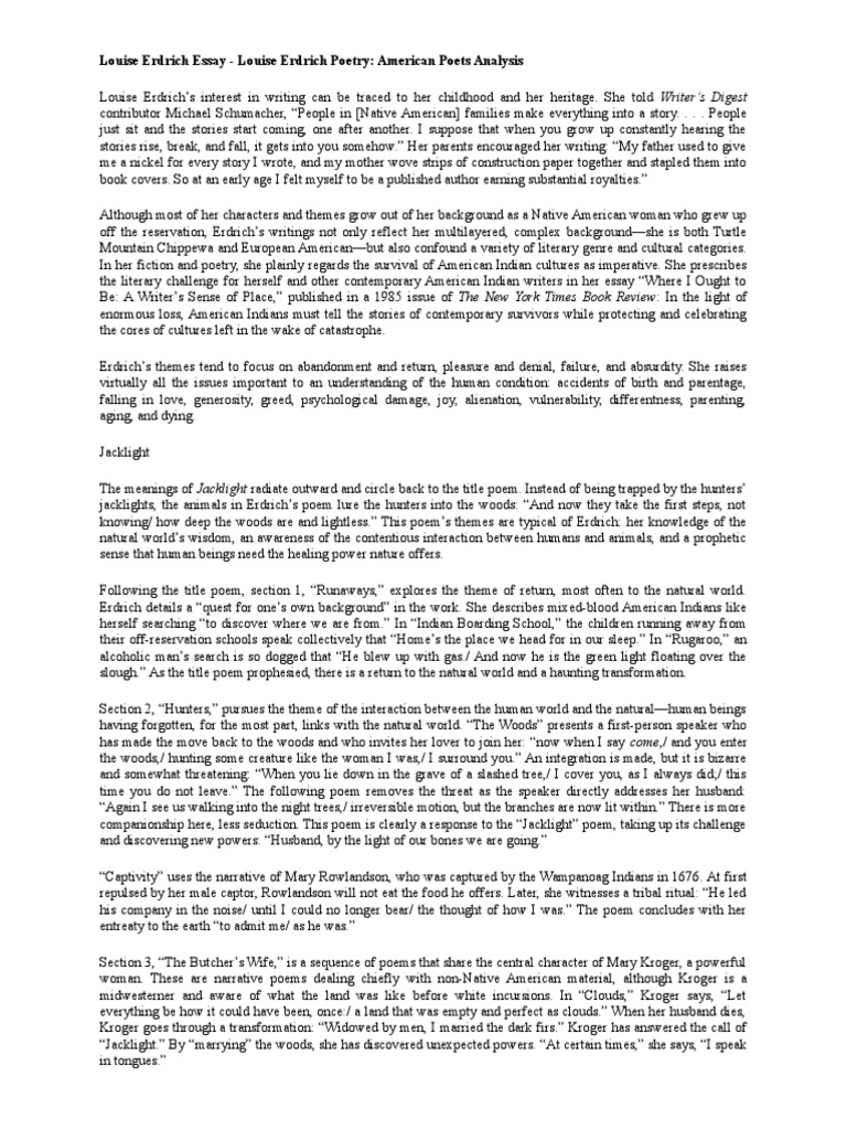 Louise Erdrich Essay - Louise Erdrich Poetry: American Poets Analysis ...