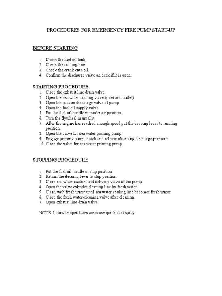 24.give The Step by Step Procedure in Starting The Emergency Fire Pump ...