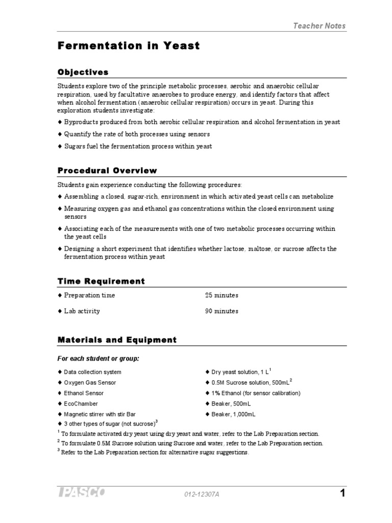 Fermentation in Yeast TN | PDF | Fermentation | Cellular Respiration