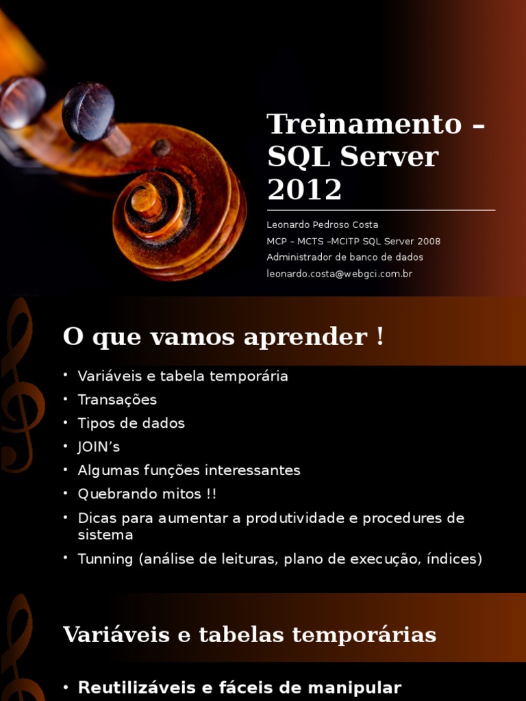 Treinamento - SQL Server 2012 | PDF | Dados | Tabela (banco de dados)