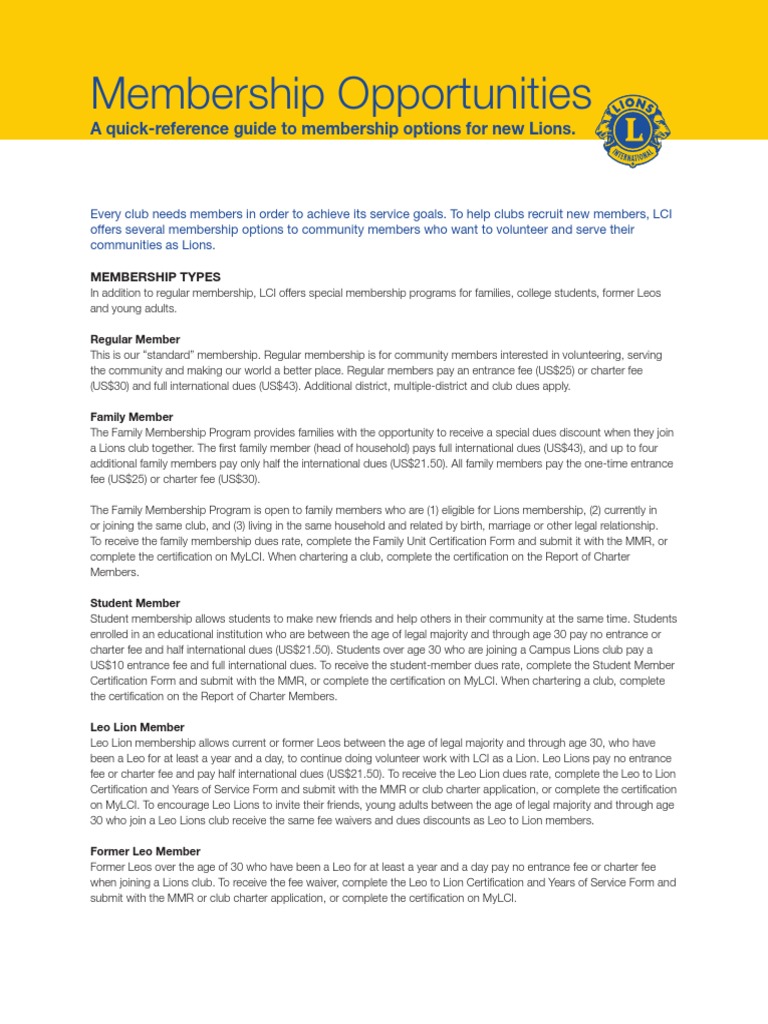 Lions Clubs - Membership Opportunities | PDF | Fee | Business