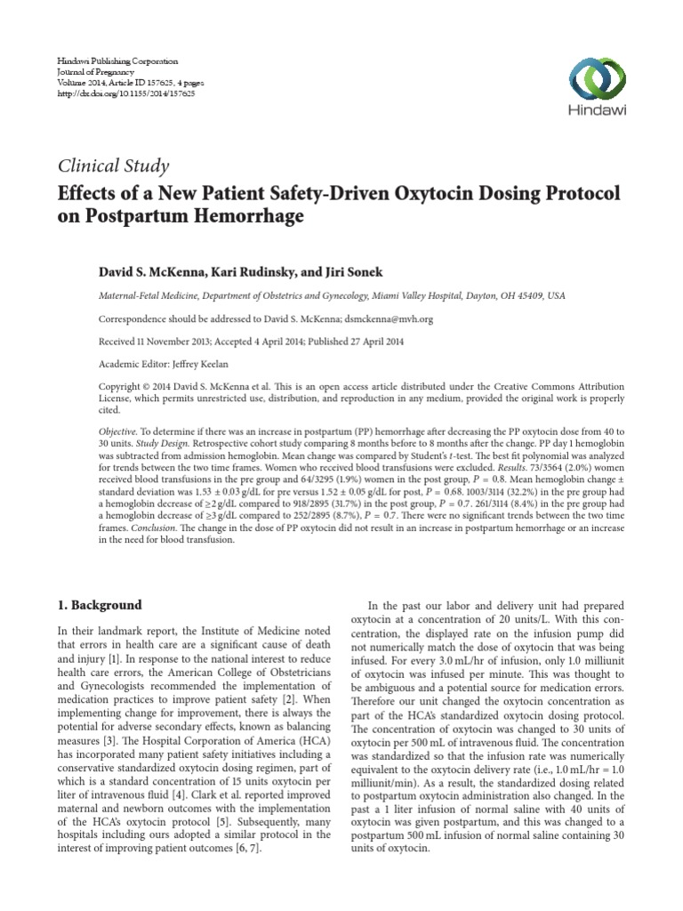 Clinical Study: Effects of A New Patient Safety-Driven Oxytocin Dosing ...