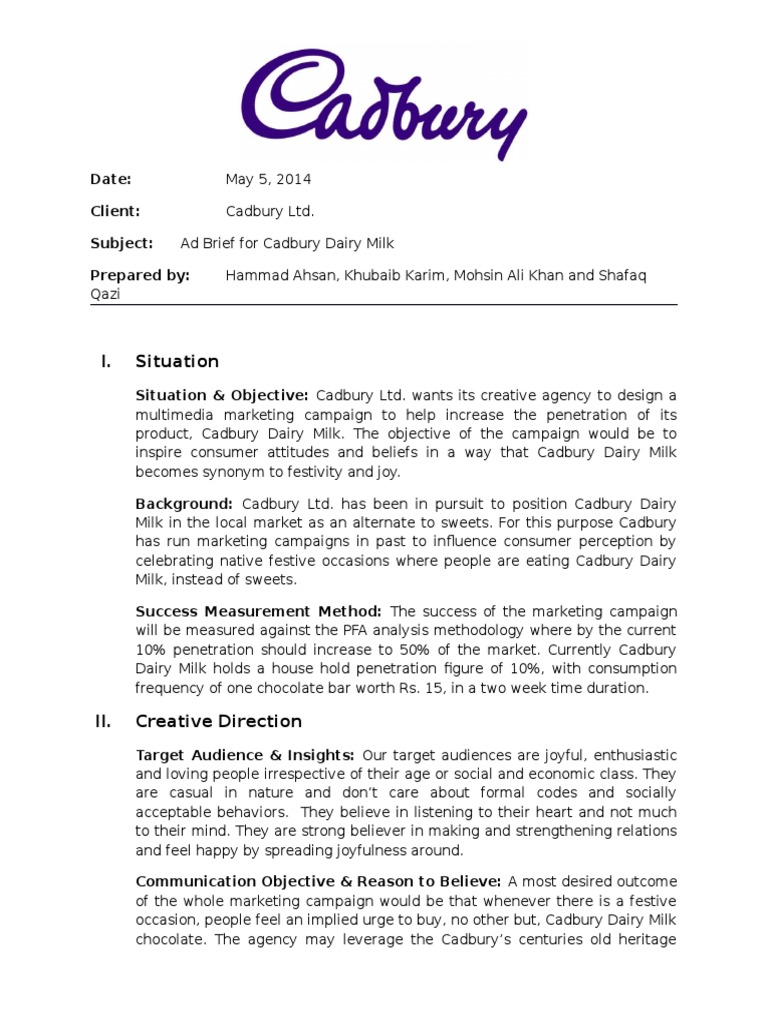 Cadbury Ad Brief | PDF | Brand | Advertising