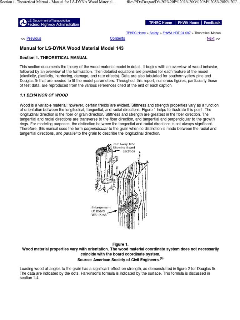 LS-DYNA Wood Material Model Manual | PDF | Wood | Strength Of Materials