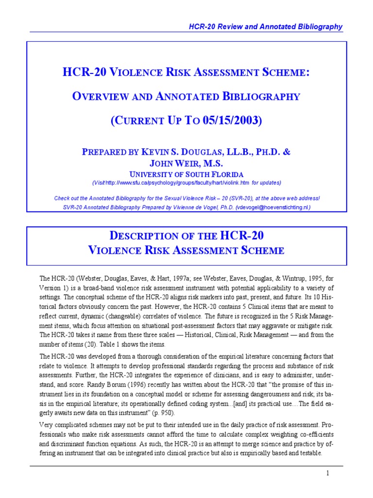 Articol HCR 20 PDF | PDF | Receiver Operating Characteristic | Violence