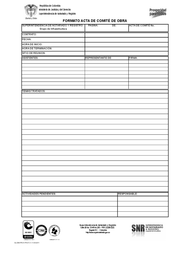 Formato de Acta para Comité de Obra | PDF