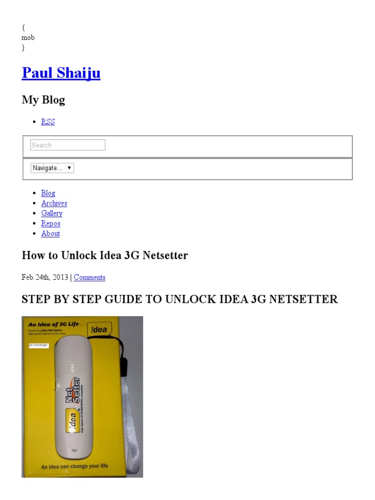 How To Unlock Idea 3G Netsetter - Paul Shaiju | PDF | Modem | 3 G