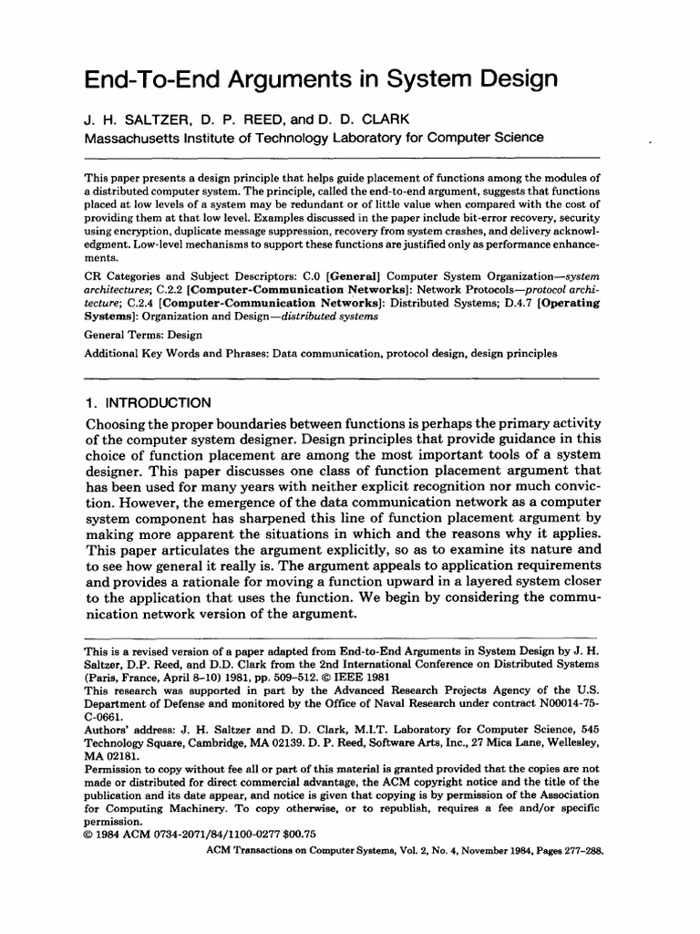 End-To-End Arguments in System Design | Download Free PDF | Computer Network | Network Packet