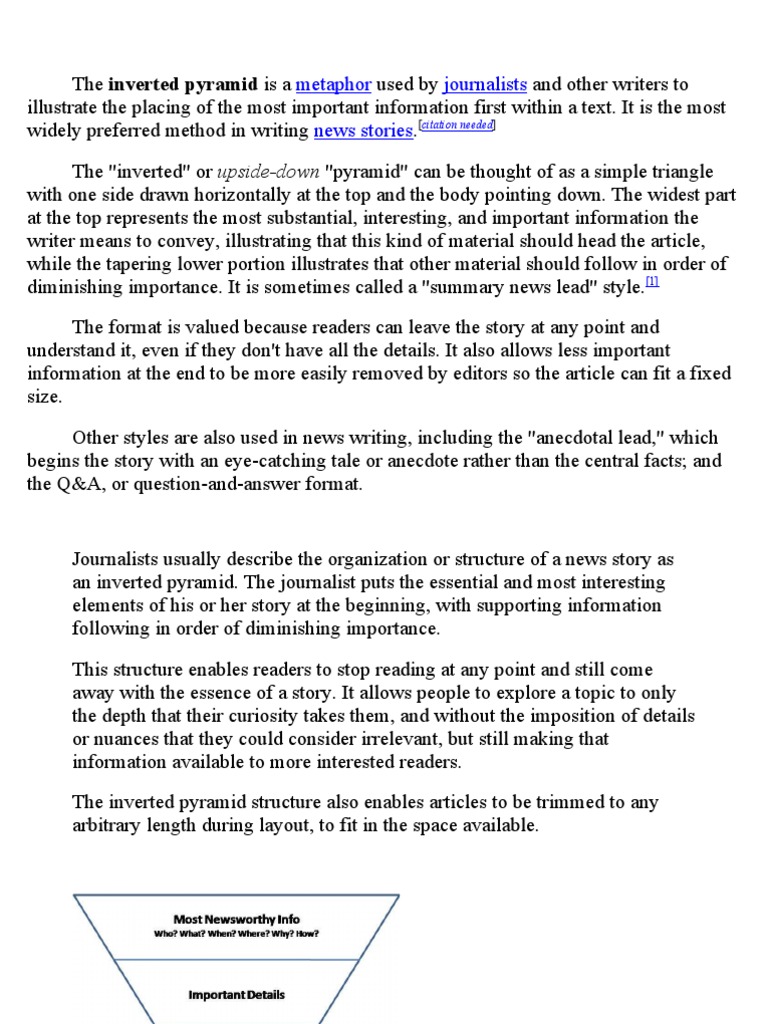 The Inverted Pyramid Is A Metaphor Used | PDF | Journalism | News Media
