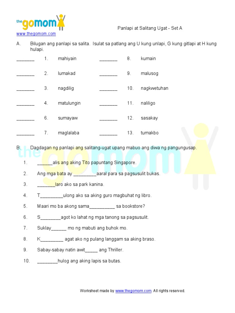 Panlapi at Salitang Ugat Set A | PDF