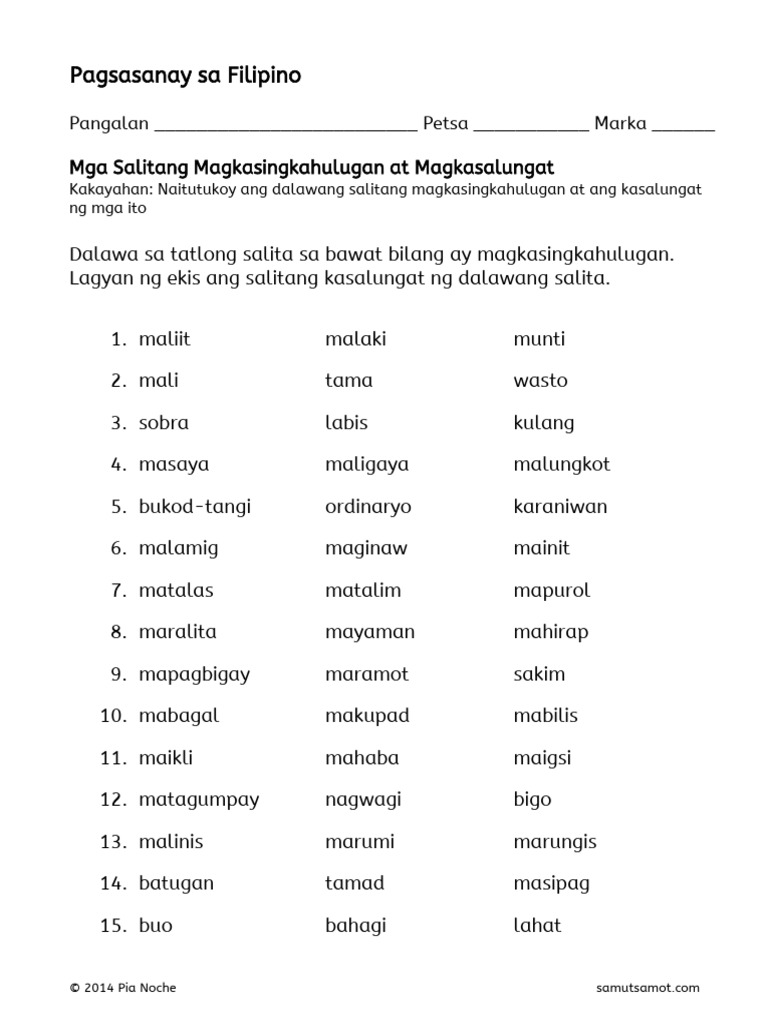 Magkasingkahulugan at Magkasalungat | PDF