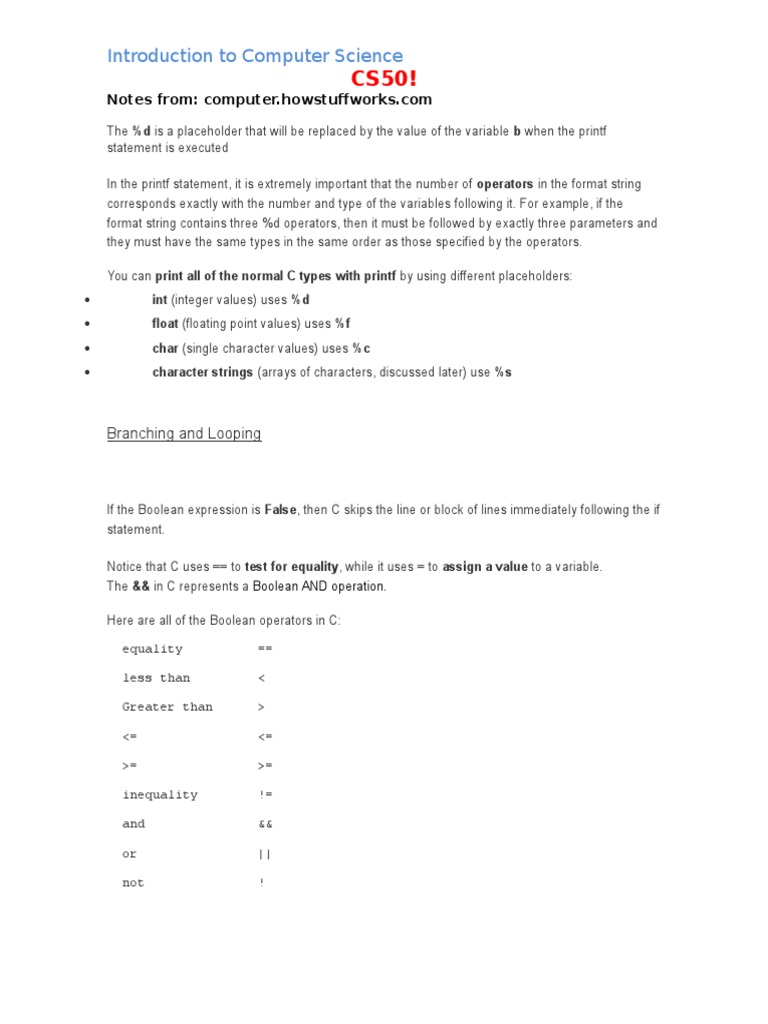Introduction To Computer Science: Branching and Looping | Download Free ...