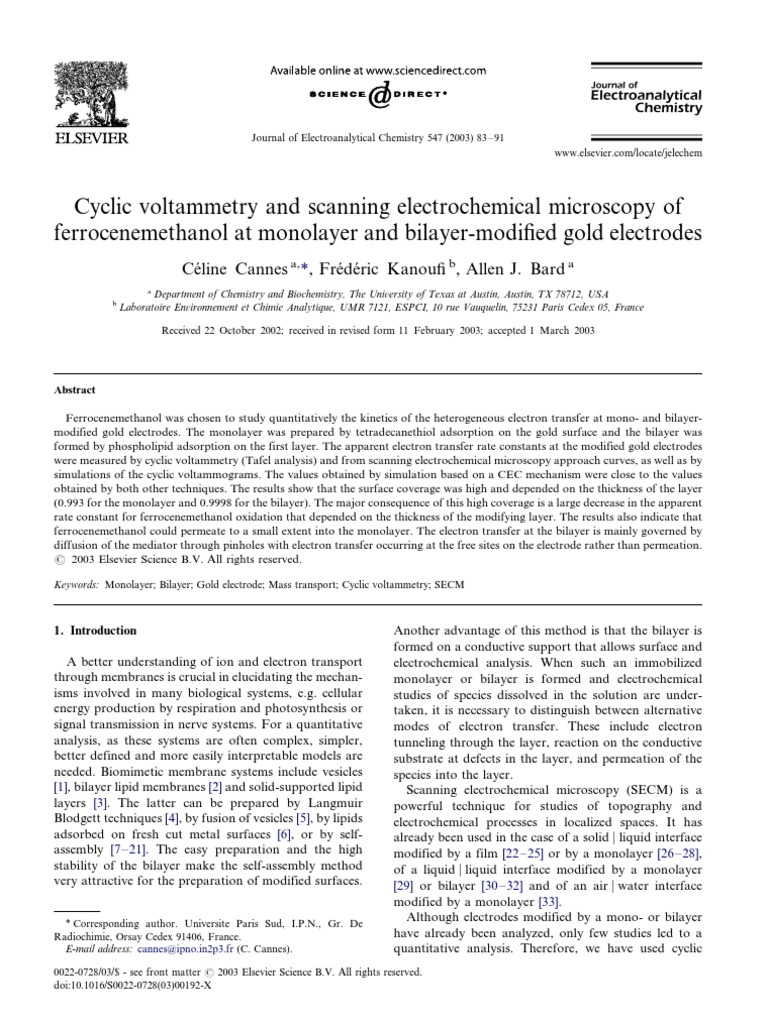 Cyclic Voltammetry and Scanning Electrochemical Microscopy of ...