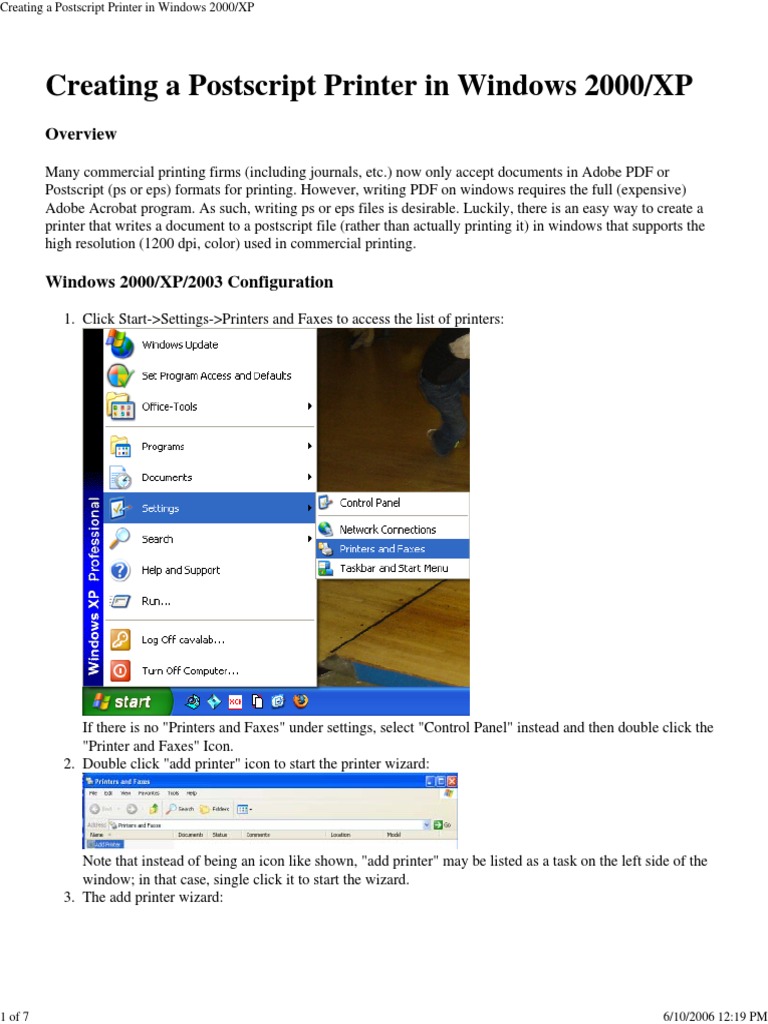 Postscript Printer Tutorial | PDF | Windows 2000 | Printer (Computing)
