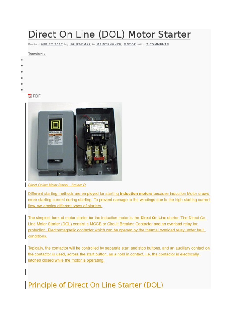 Direct On Line Motor Starter: An Overview of Principles, Components ...